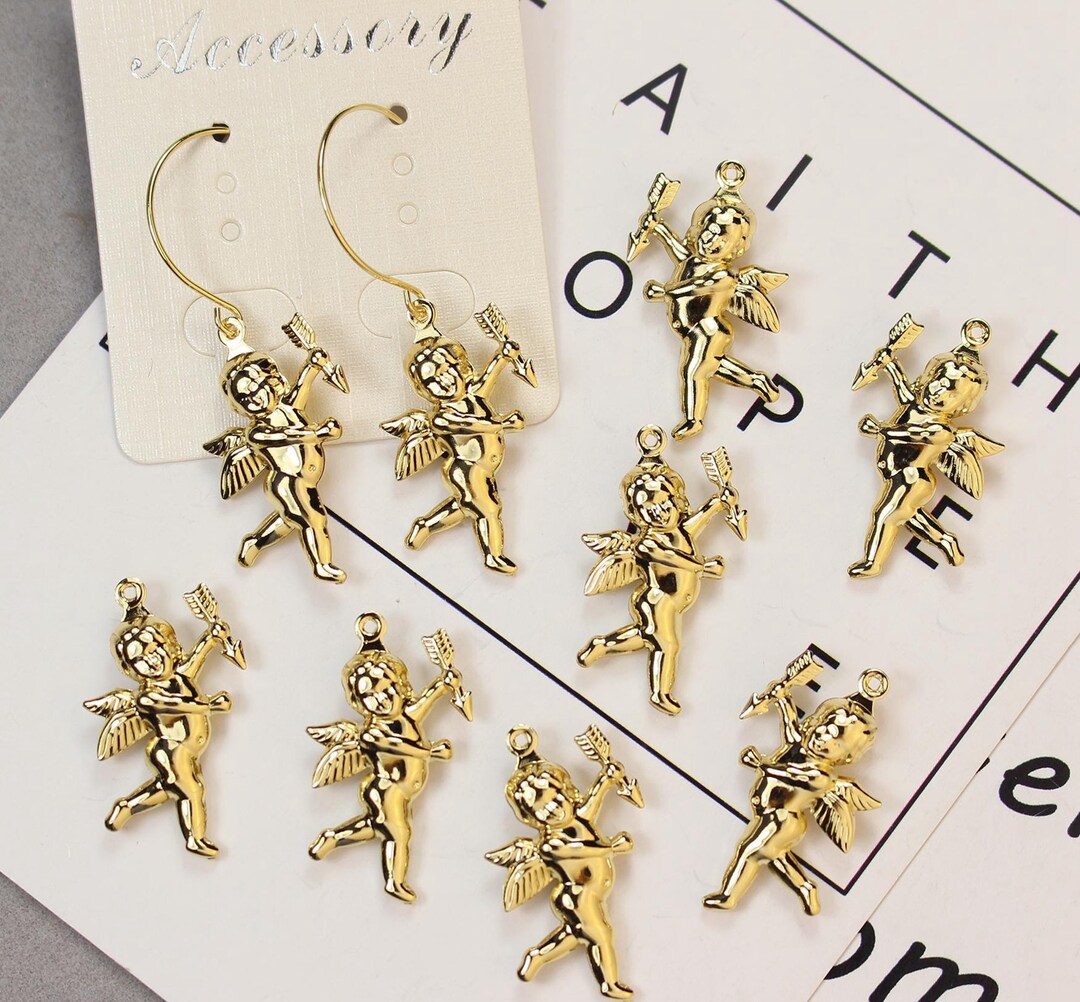 Gold Plated 3D Cupid Charm, Gold Tone Guardian Angel Charms, 2-sided ...