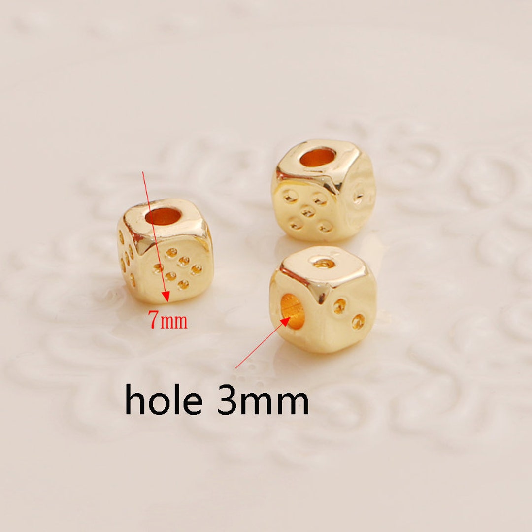 14K Gold Plated Brass Dice Beads, Cube Beads, Gamble Beads, Playing ...