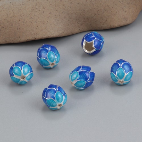 Sterling Silver Lotus Flower Round Bead Cloisonne Enamel - Etsy
