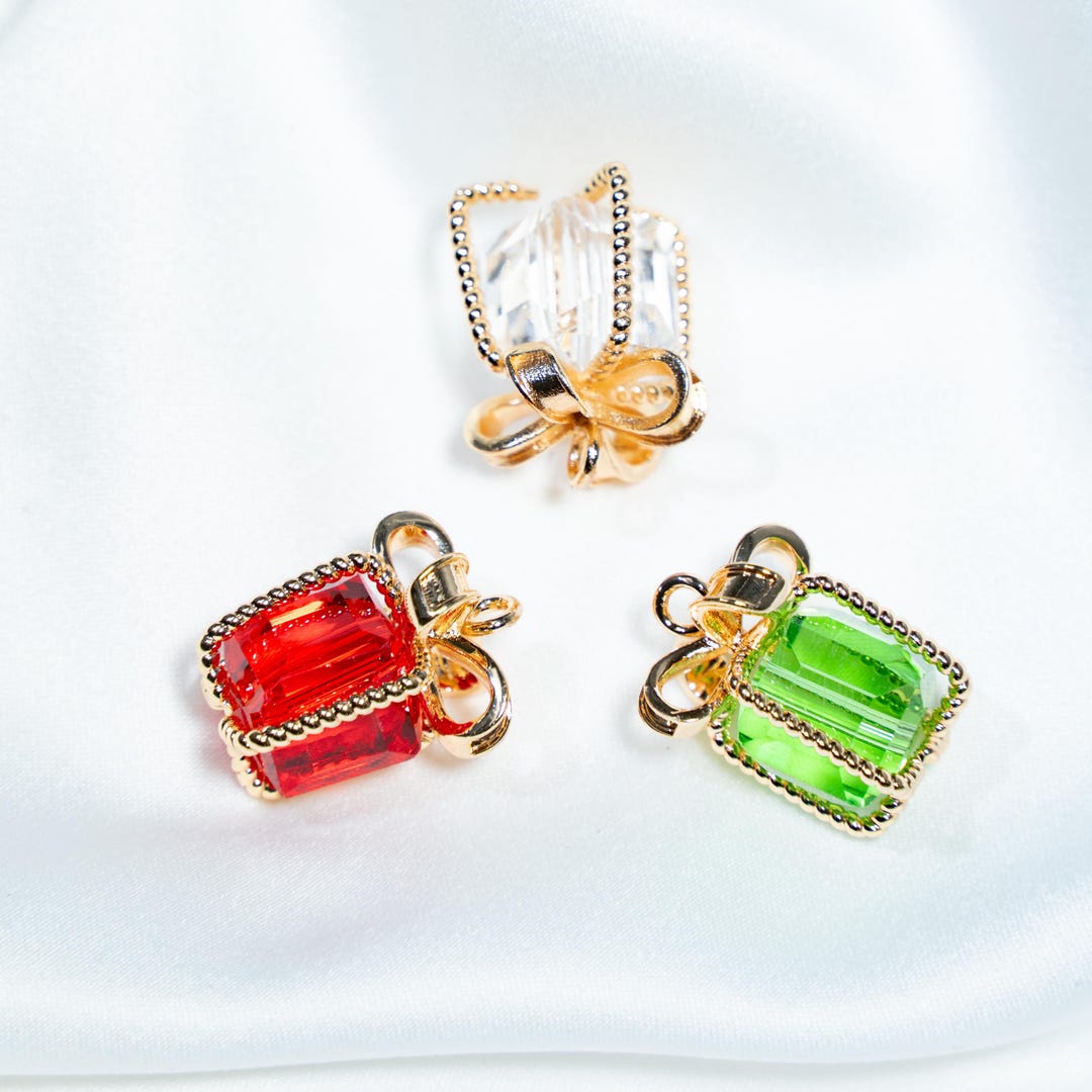 14K Gold Plated Gift Box Zircon Charm, Jewelry Making - Etsy