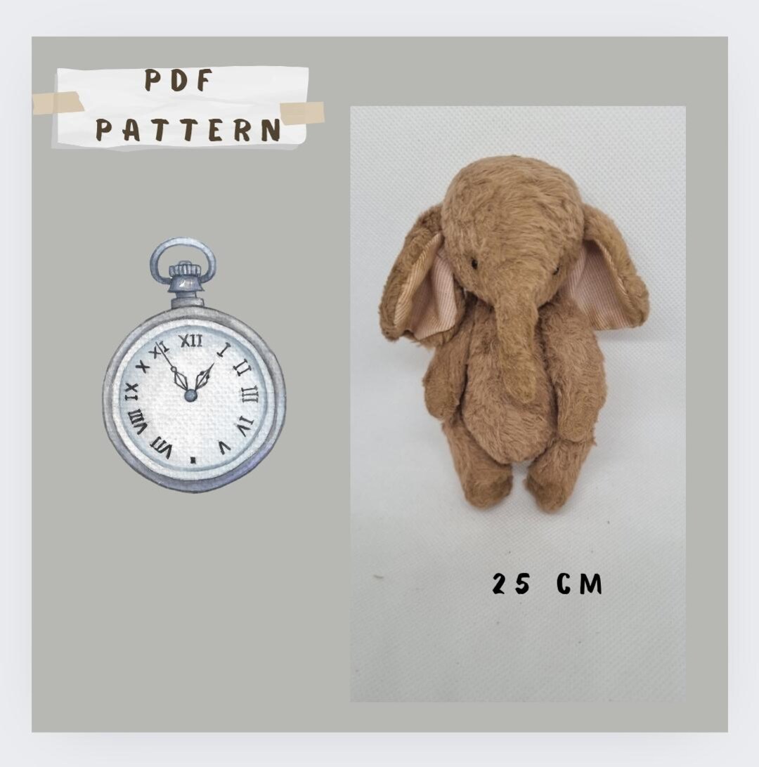 PDF Teddy Elephant Pattern 25 Cm, Stuffed Artist Toy, Instant Download ...