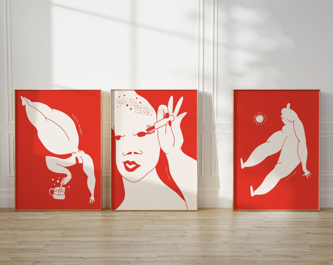 Body Positivity Art, Set of Three Prints, Red Prints - Etsy