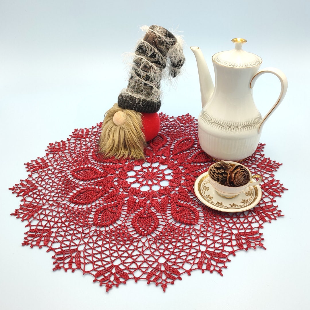 Deep Red Round Crochet Doily With 3D Elements - Etsy