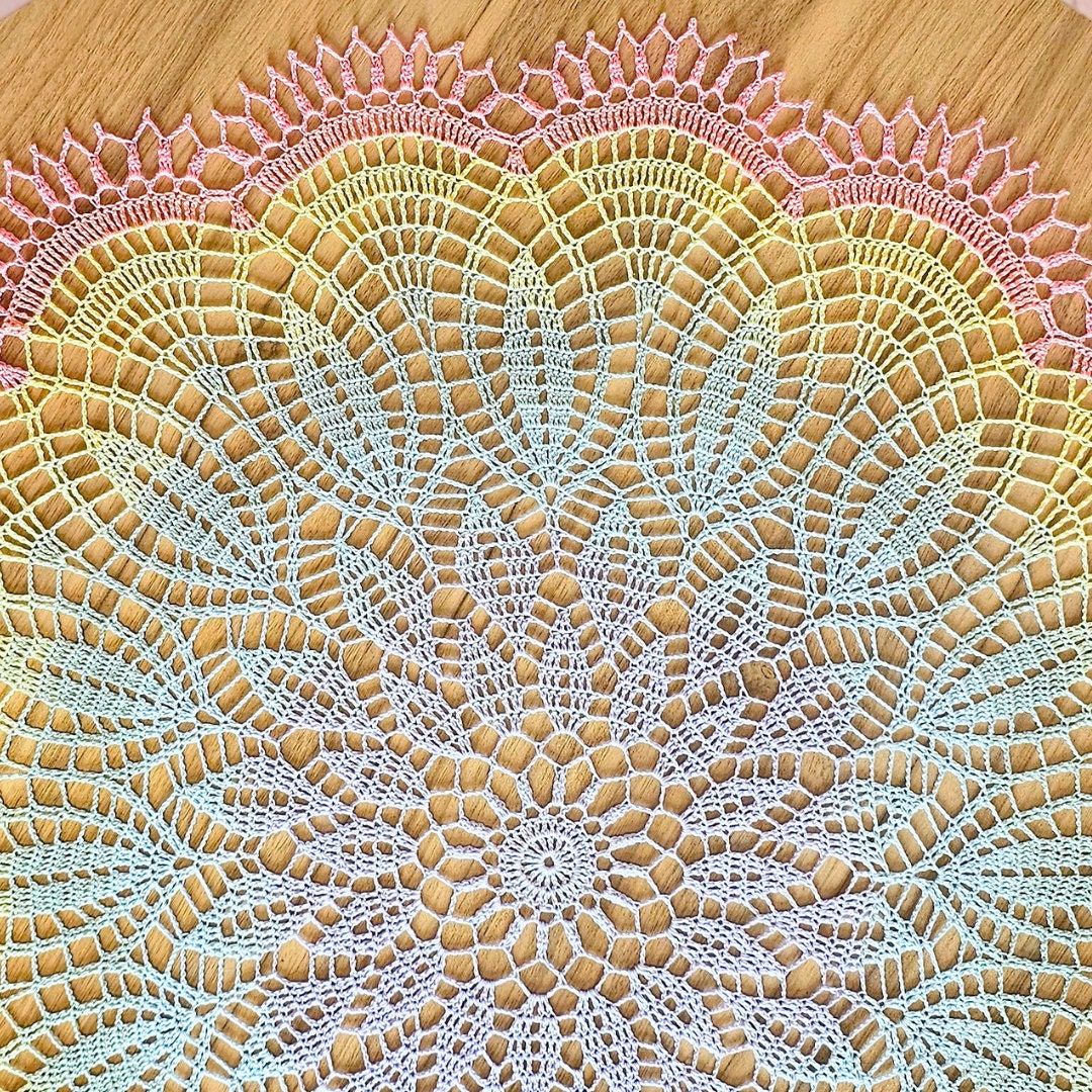 Large Crochet Doily in Pastel Rainbow Colours 70cm Diameter - Etsy