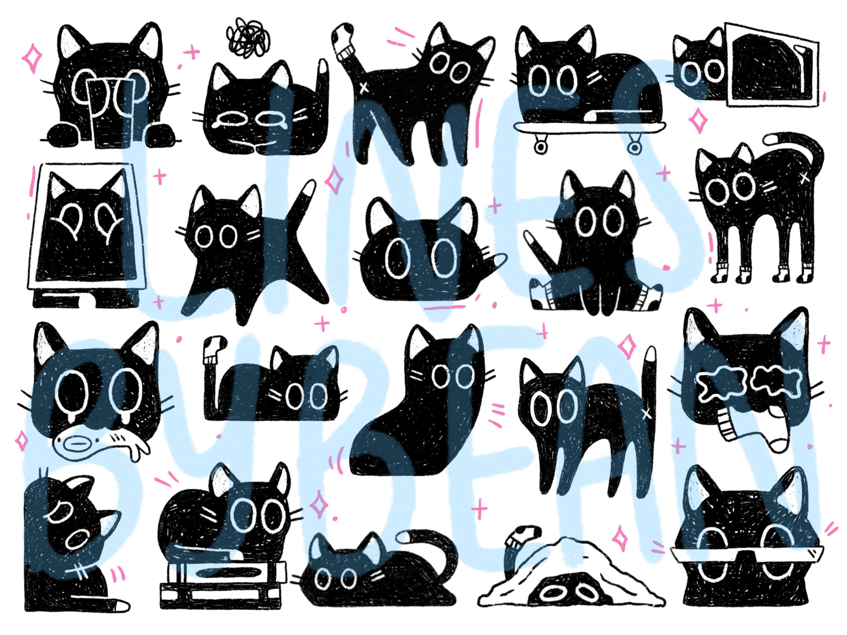 Cat Doodle Theme Computer Desktop Icon Folder Pack for Mac & Windows ...