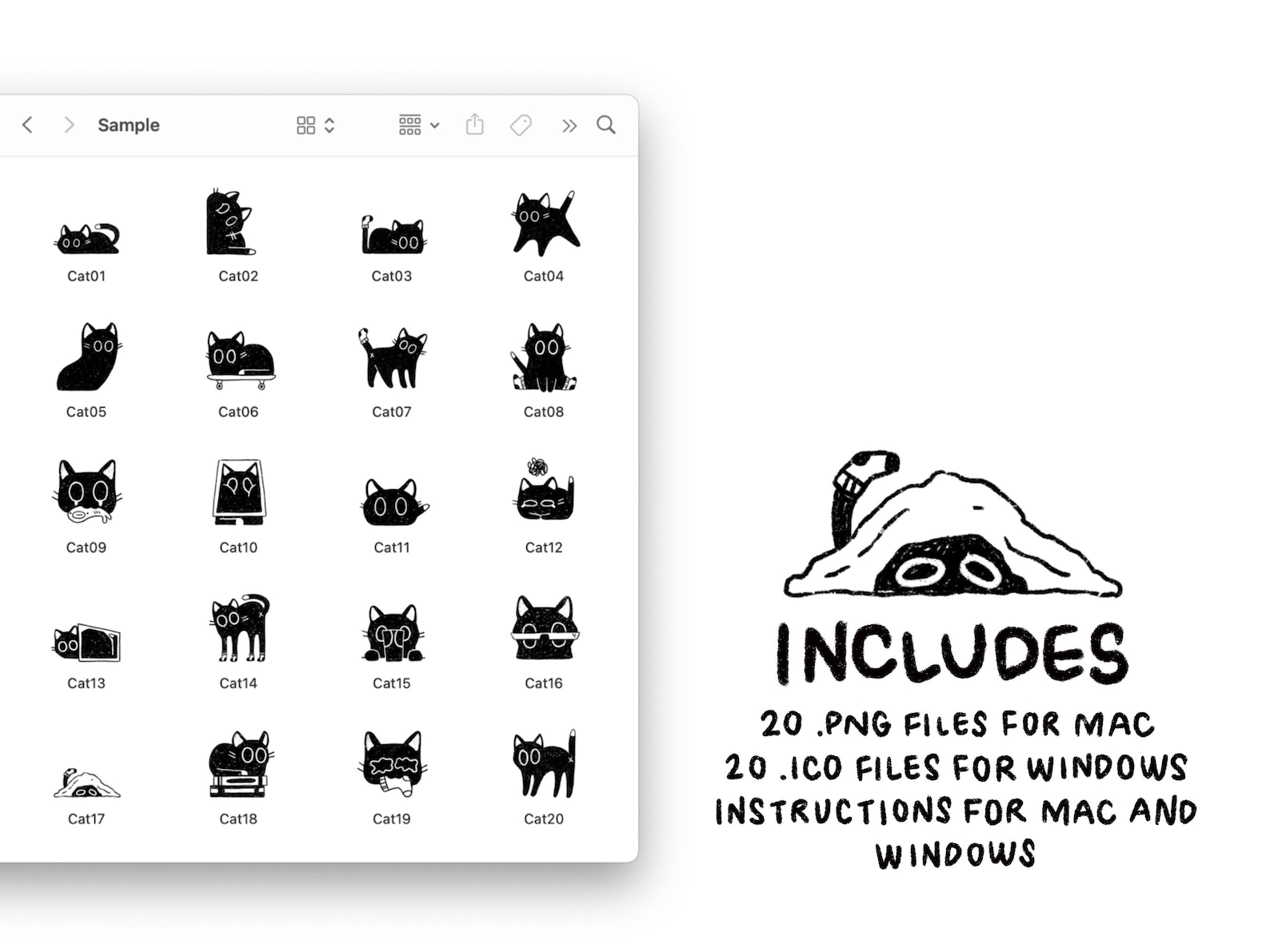 Cat Doodle Theme Computer Desktop Icon Folder Pack for Mac & Windows ...