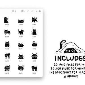 Cat Doodle Theme Computer Desktop Icon Folder Pack for Mac & Windows ...