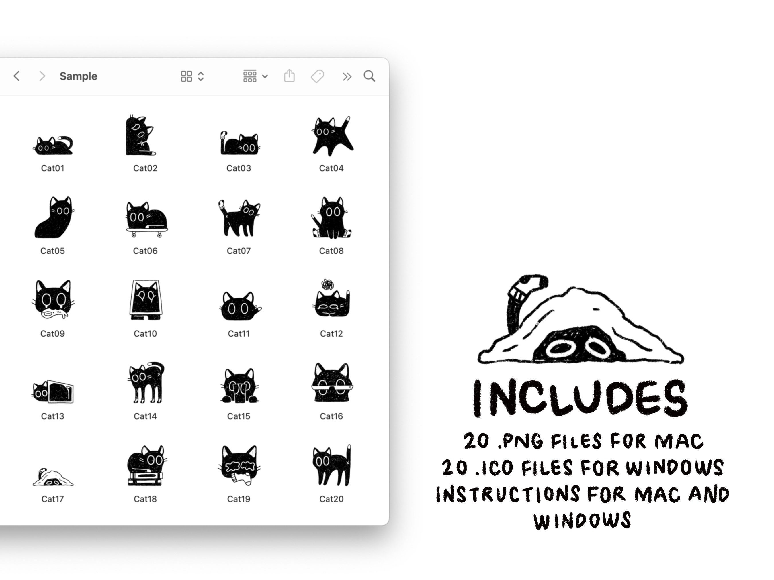 Cat Doodle Theme Computer Desktop Icon Folder Pack for Mac & Windows ...