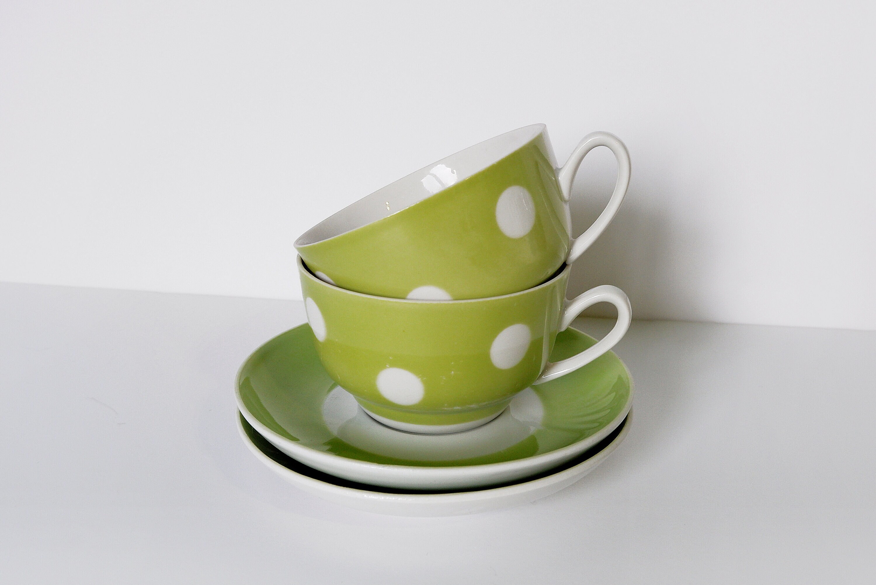 80's Soviet RPR Latvian Porcelain Tea / Coffee Cup Set for Two | Lime ...