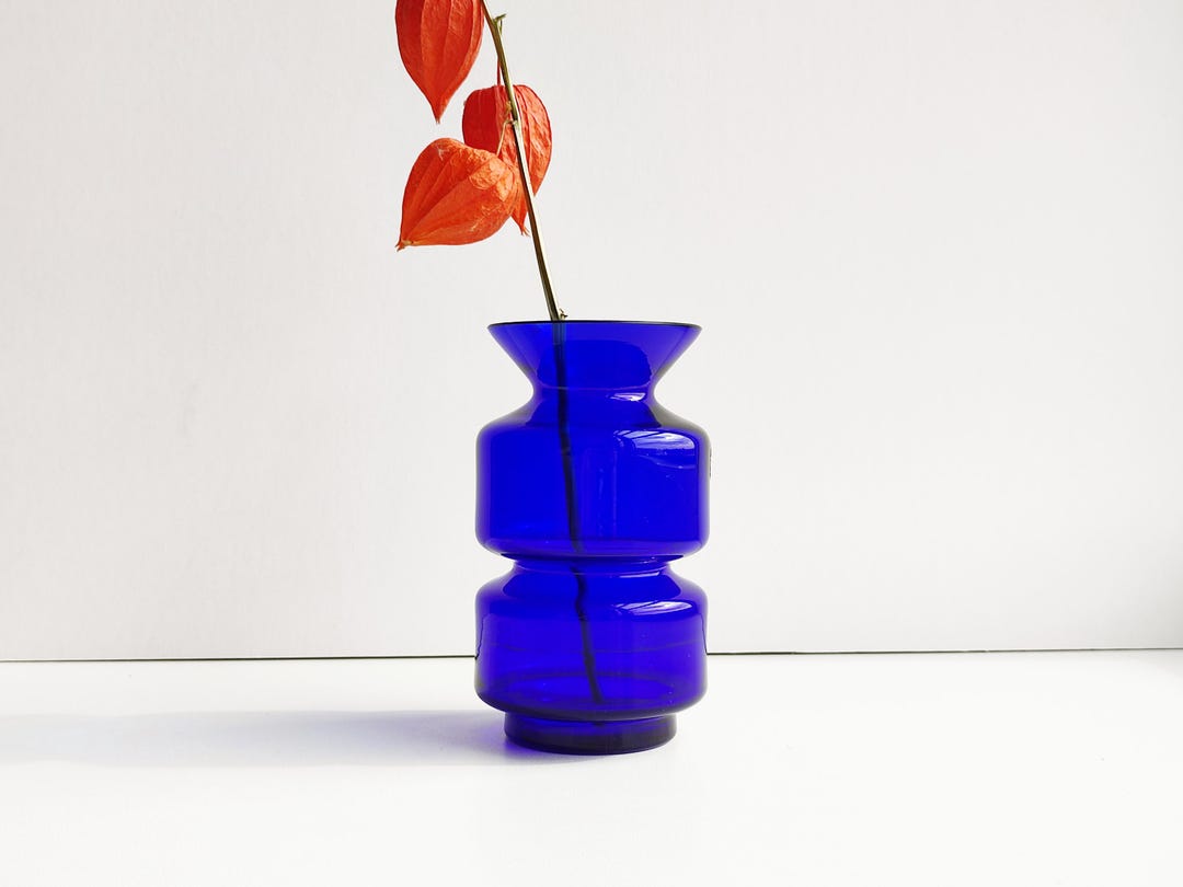Mid Century Modern Small Ultramarine Blue Hooped Shape Flower Vase ...
