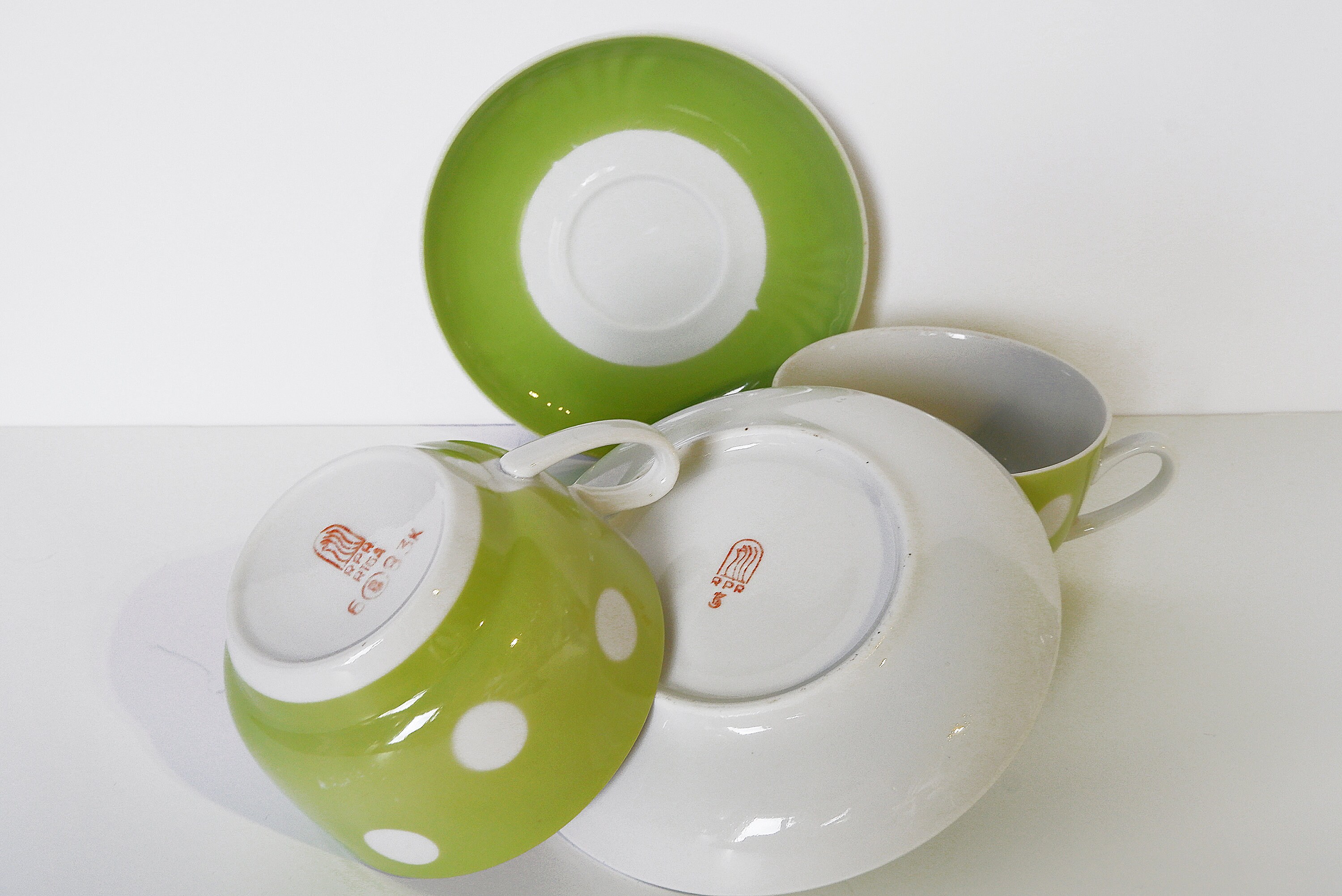 80's Soviet RPR Latvian Porcelain Tea / Coffee Cup Set for Two | Lime ...