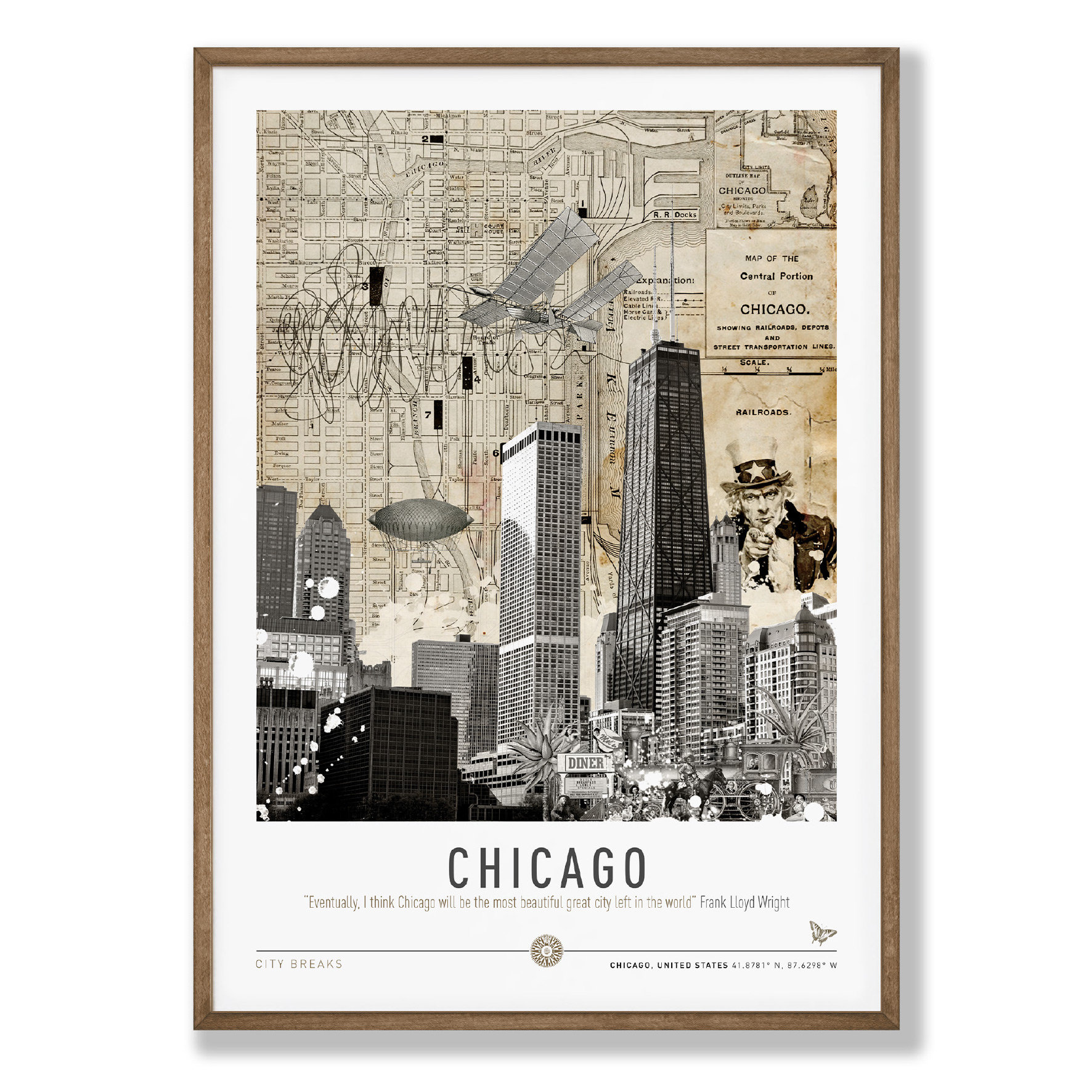 Chicago Poster. Chicago Skyline Poster. American Railroad Poster ...