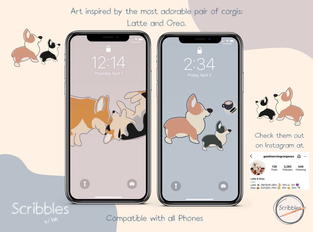 Corgi Wallpaper Latte & Oreo Inspired Instagram Corgis iPhone Android ...