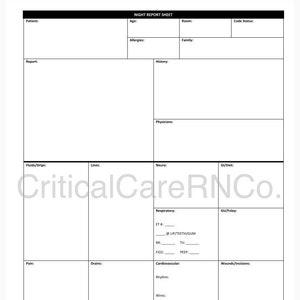 ICU Night Report Sheet, ICU Night Brain, Critical Care Nursing, 1900 ...