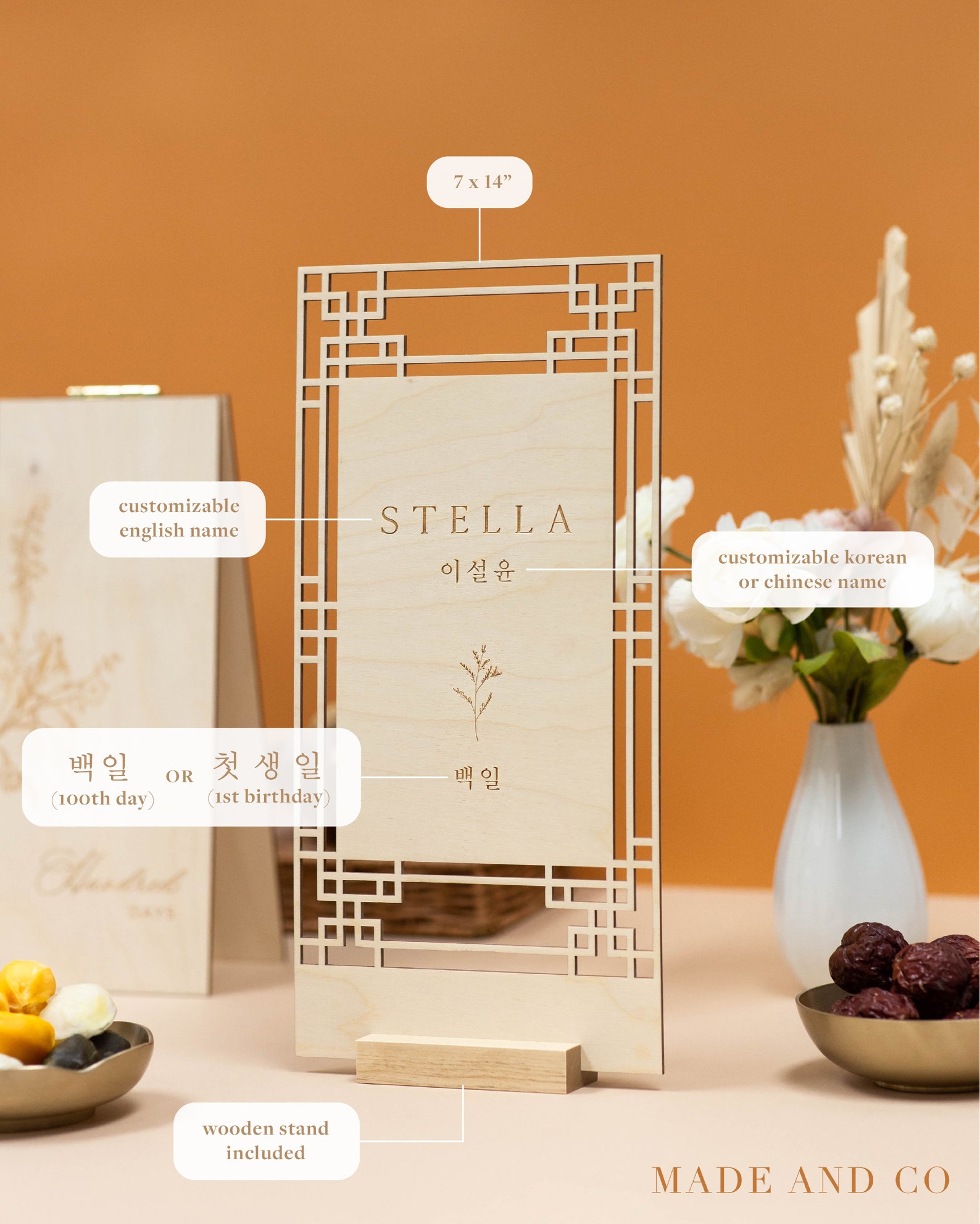 Custom-modern Traditional Korean Dohl Tower Wood Sign - Baekil 백일 100th ...