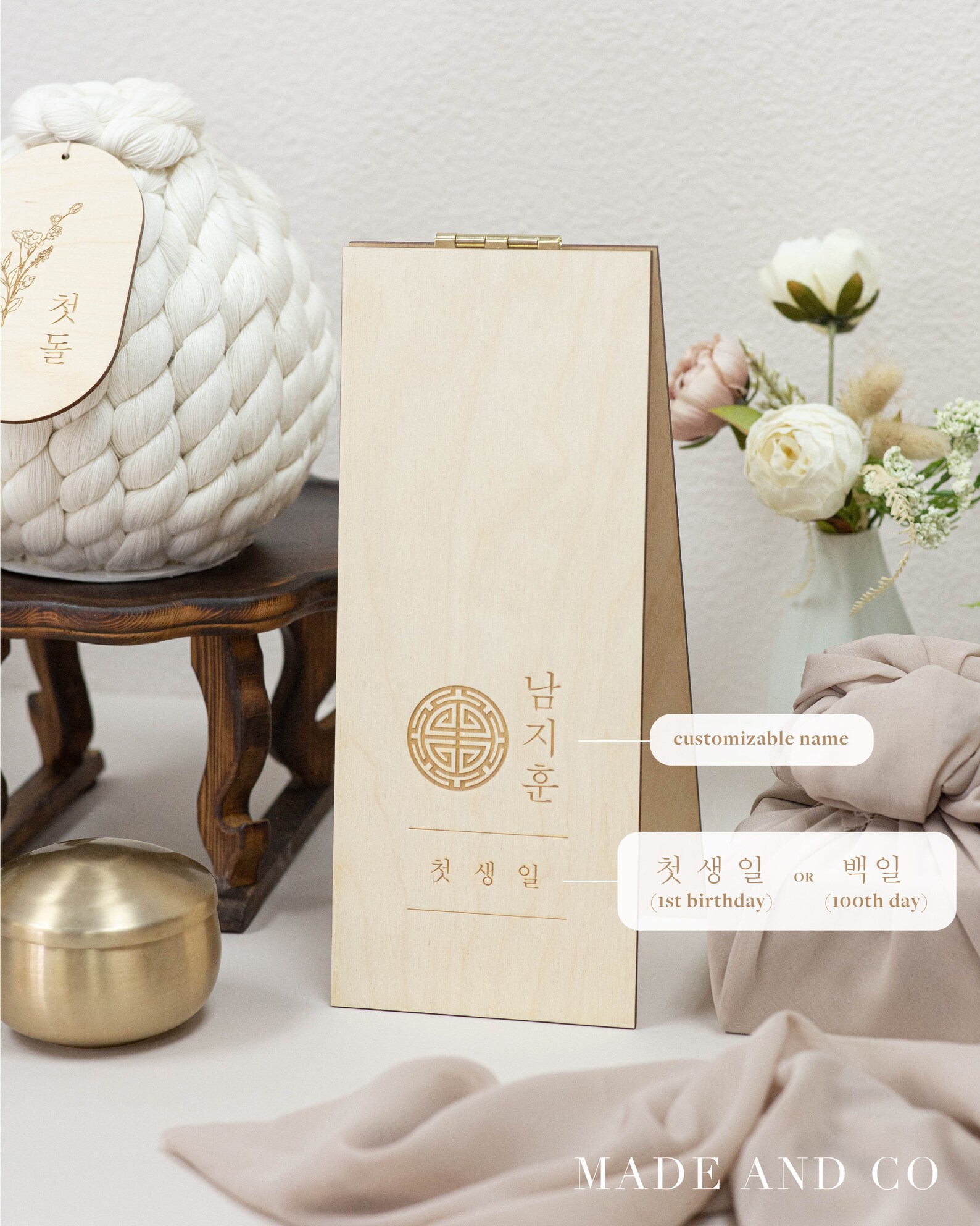 Custom-modern Traditional Korean Dohl Tower Wood Sign - Baekil 백일 100th ...