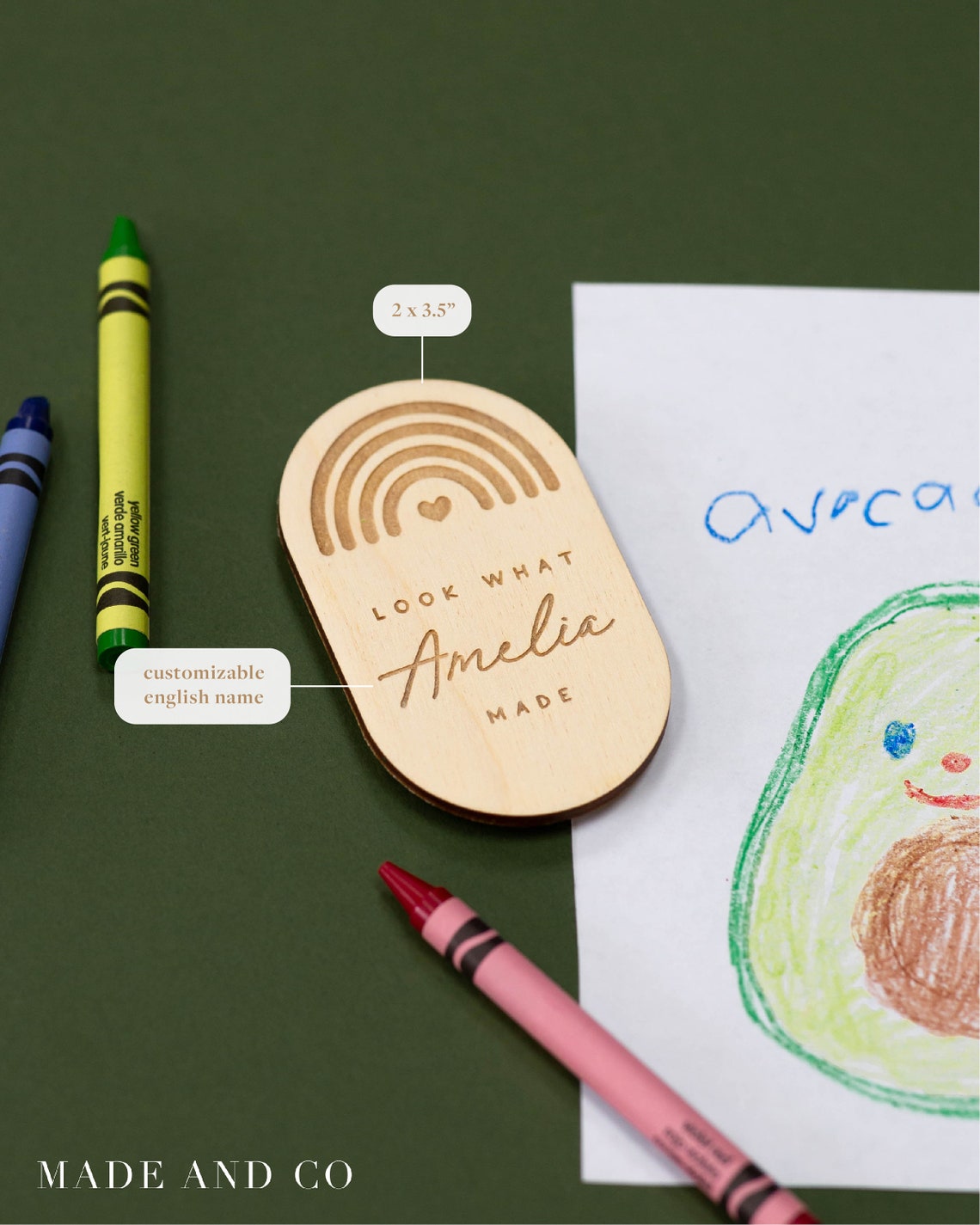 Custom Wood Engraved Boho Rainbow Magnet Look What I Made Magnet | Kids ...