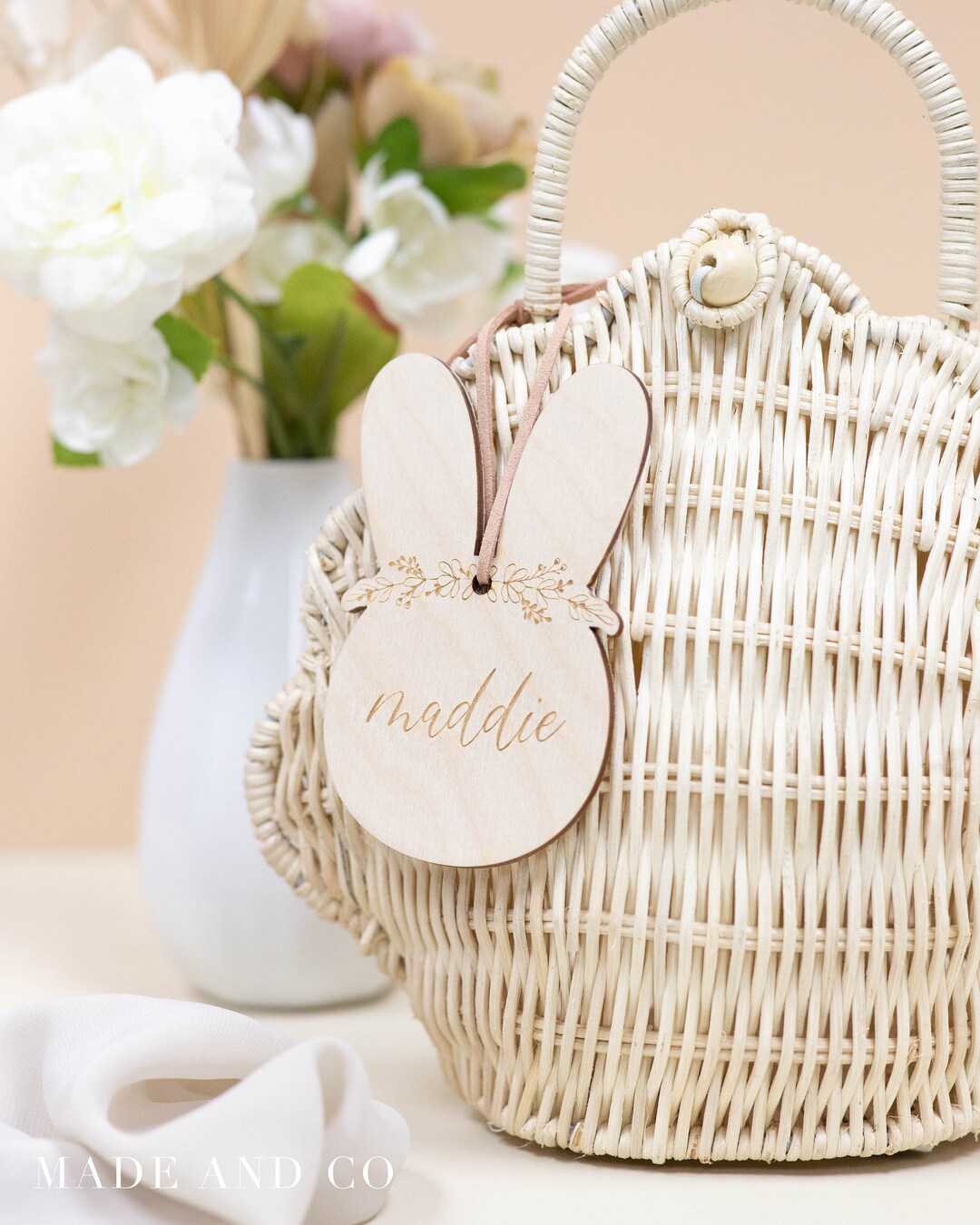 Wooden Personalized Bunny Rabbit Name Tag | First Easter Wood Engraved ...