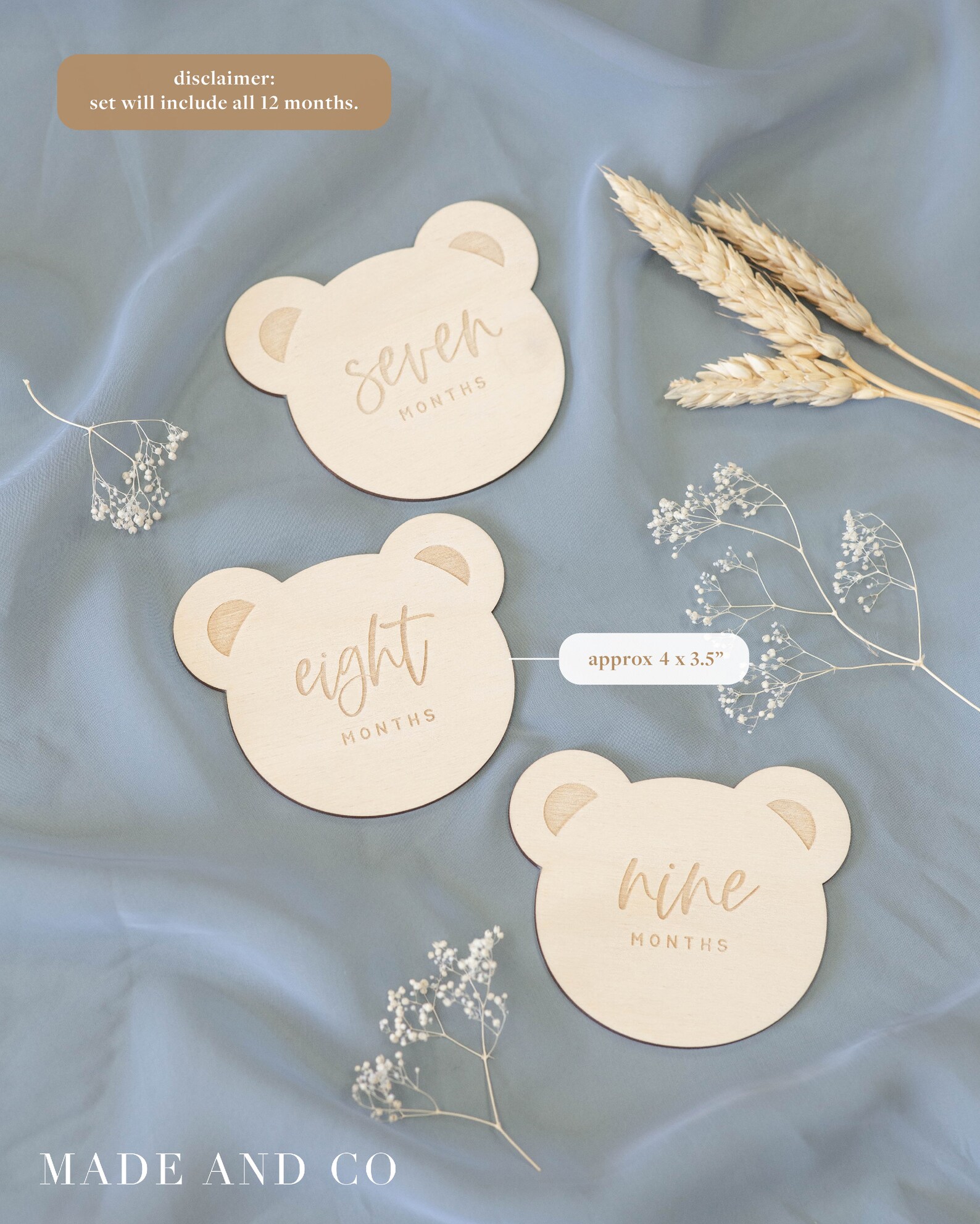 Teddy Bear Wooden Baby Milestone Cards Cursive - Etsy