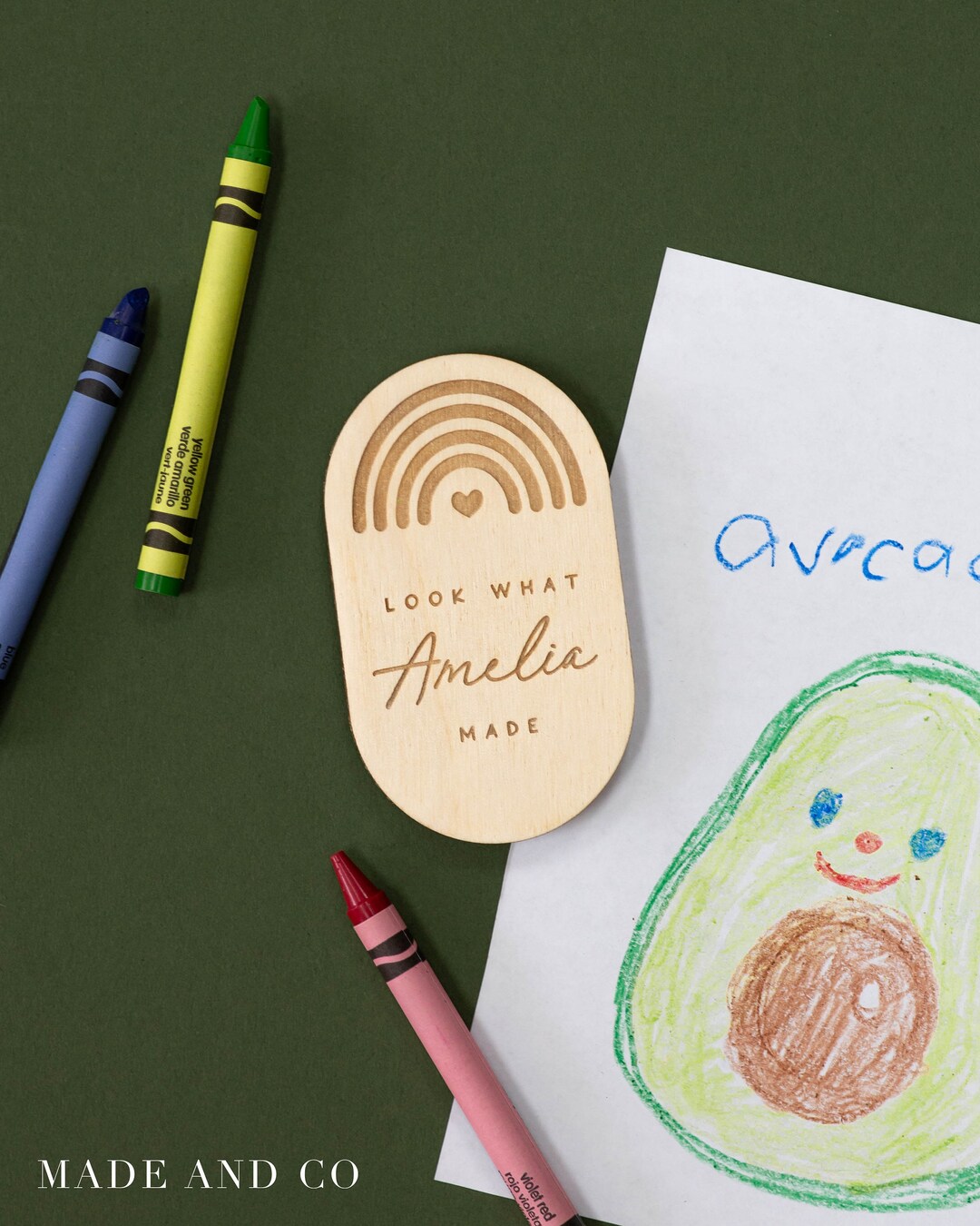 Custom Wood Engraved Boho Rainbow Magnet Look What I Made Magnet | Kids ...