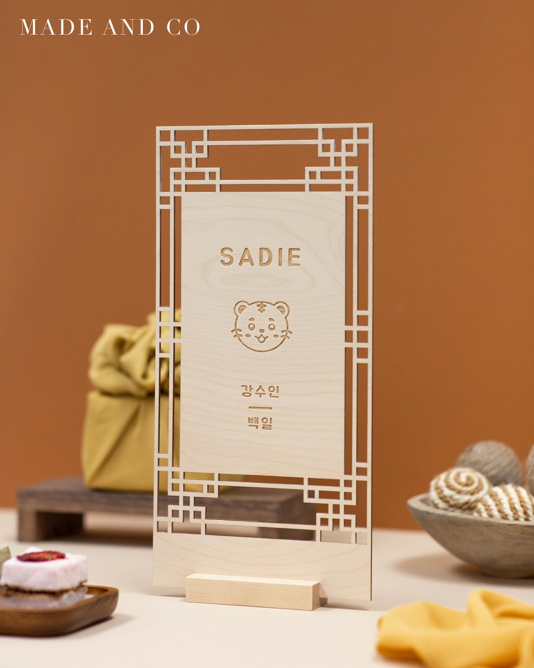 Custom-modern Traditional Korean Dohl Tower Wood Sign - Baekil 백일 100th ...