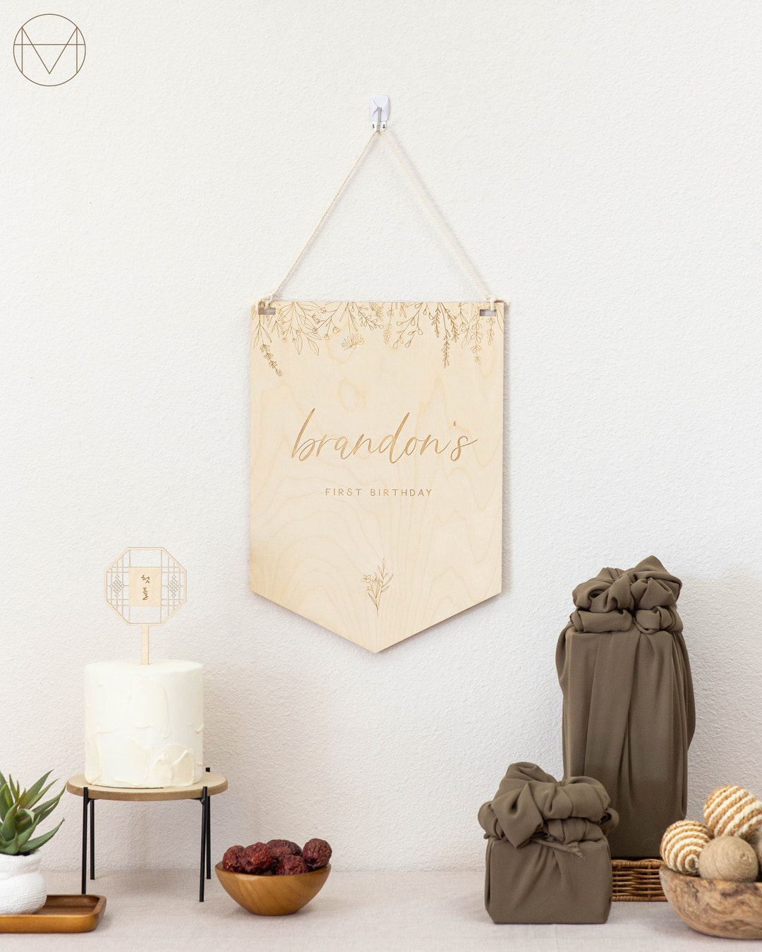 CUSTOM Modern Traditional Korean Dohl Wood Banner Name Sign Baekil 백일 ...