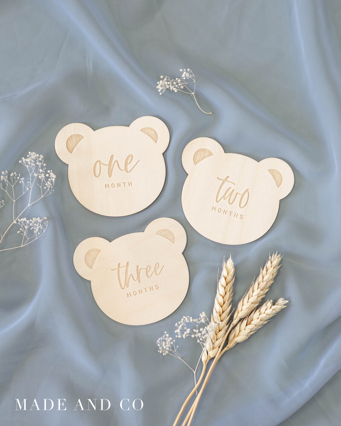 Teddy Bear Wooden Baby Milestone Cards Cursive - Etsy