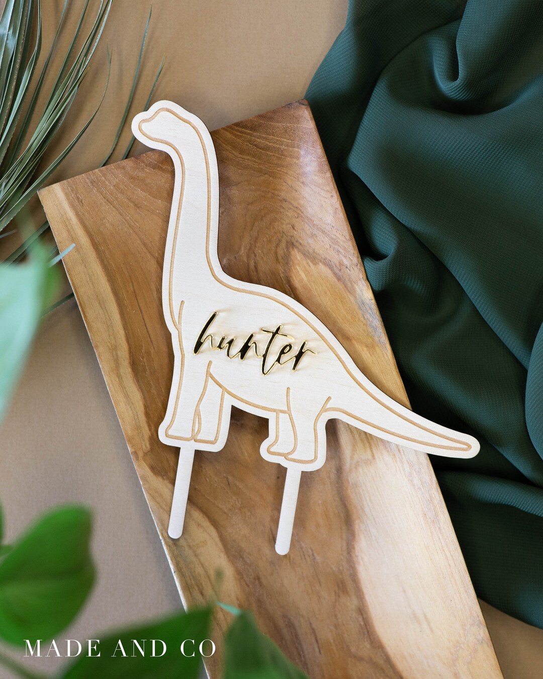 Custom Wood Dinosaur Cake Topper | 6.5" X 7" Personalized Name Sign ...