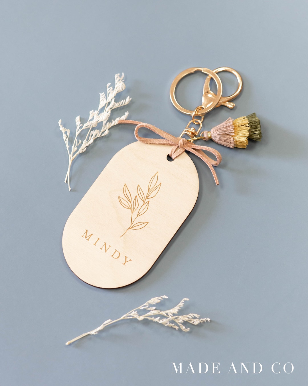 Personalized Floral Engraved Wood Name Keychain 2"x3.5" | I Love You ...