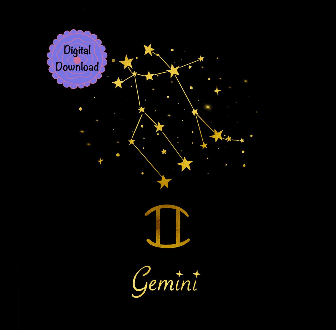 Gemini Astrology Sign, Zodiac Constellation, Stars, Digital Wall Art ...