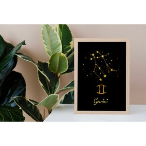 Gemini Astrology Sign, Zodiac Constellation, Stars, Digital Wall Art ...