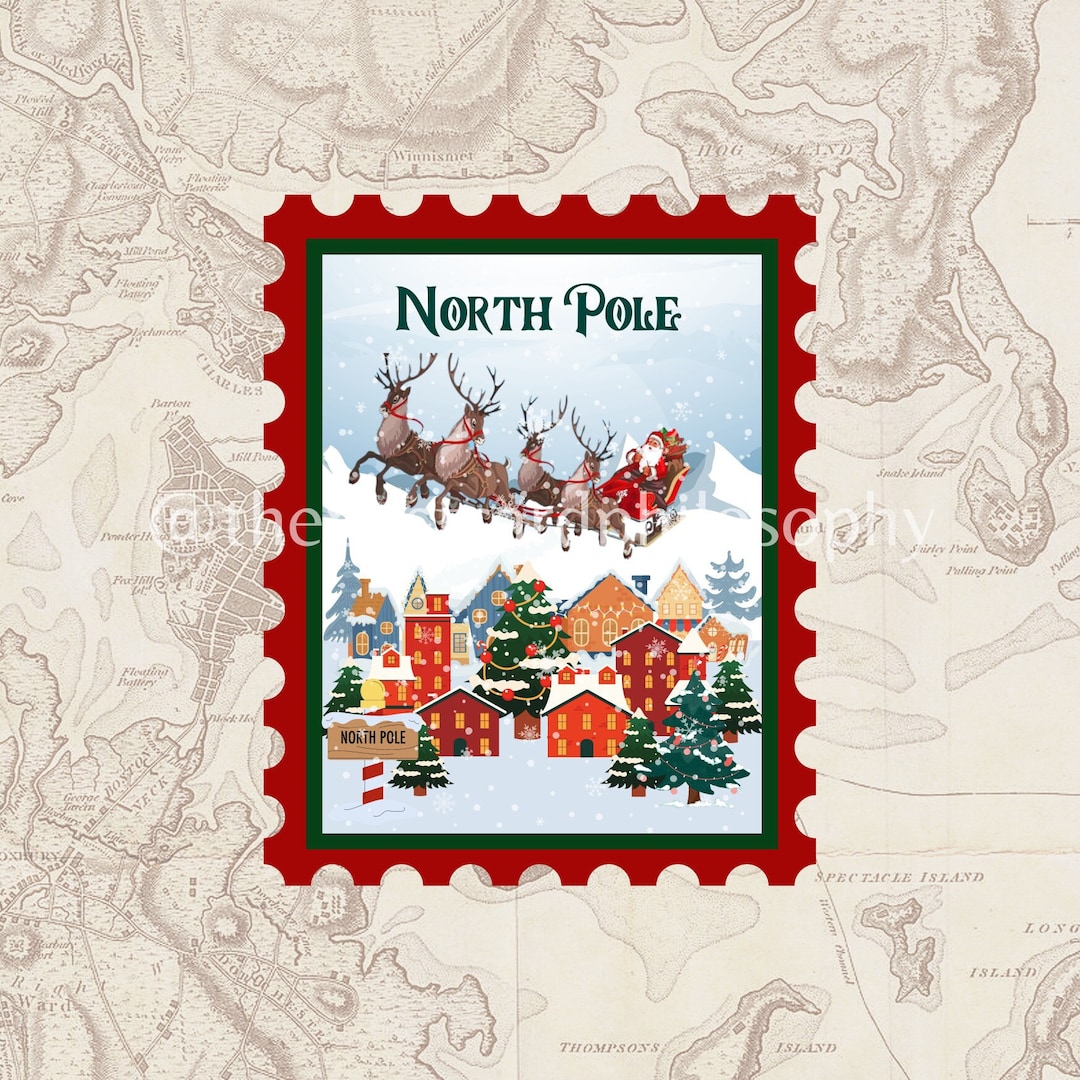 North Pole Sticker Stamp - Etsy