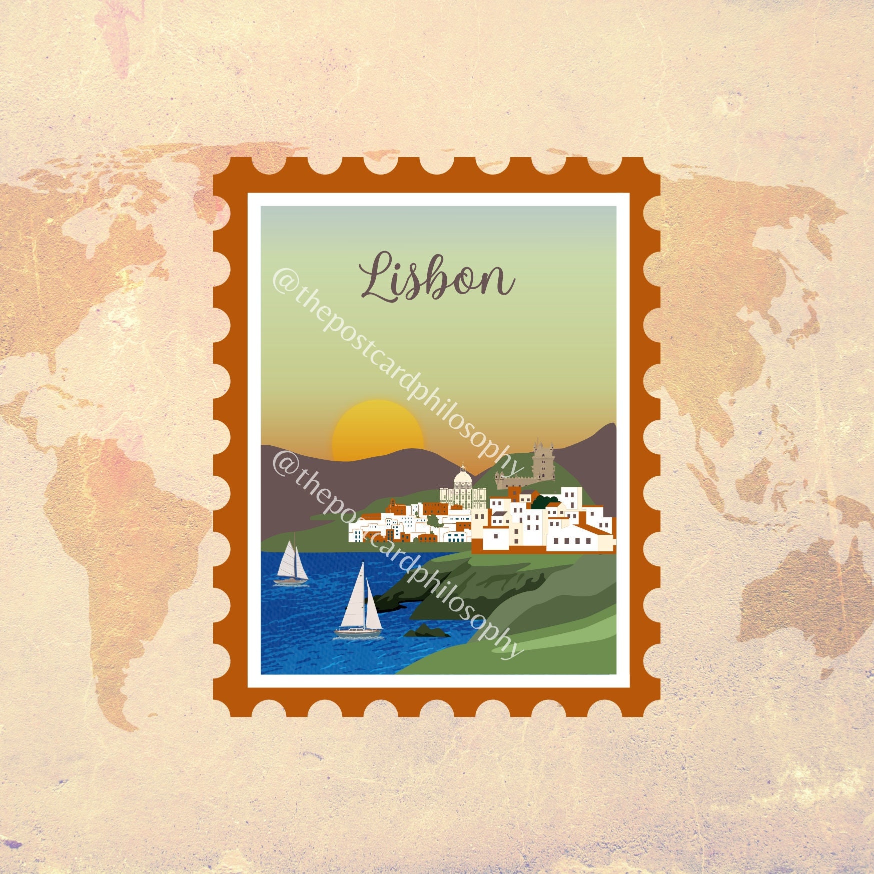 Lisbon Portugal Sticker Stamp - Etsy