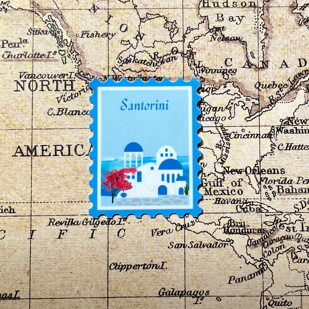 Santorini Greece Sticker Stamp - Etsy
