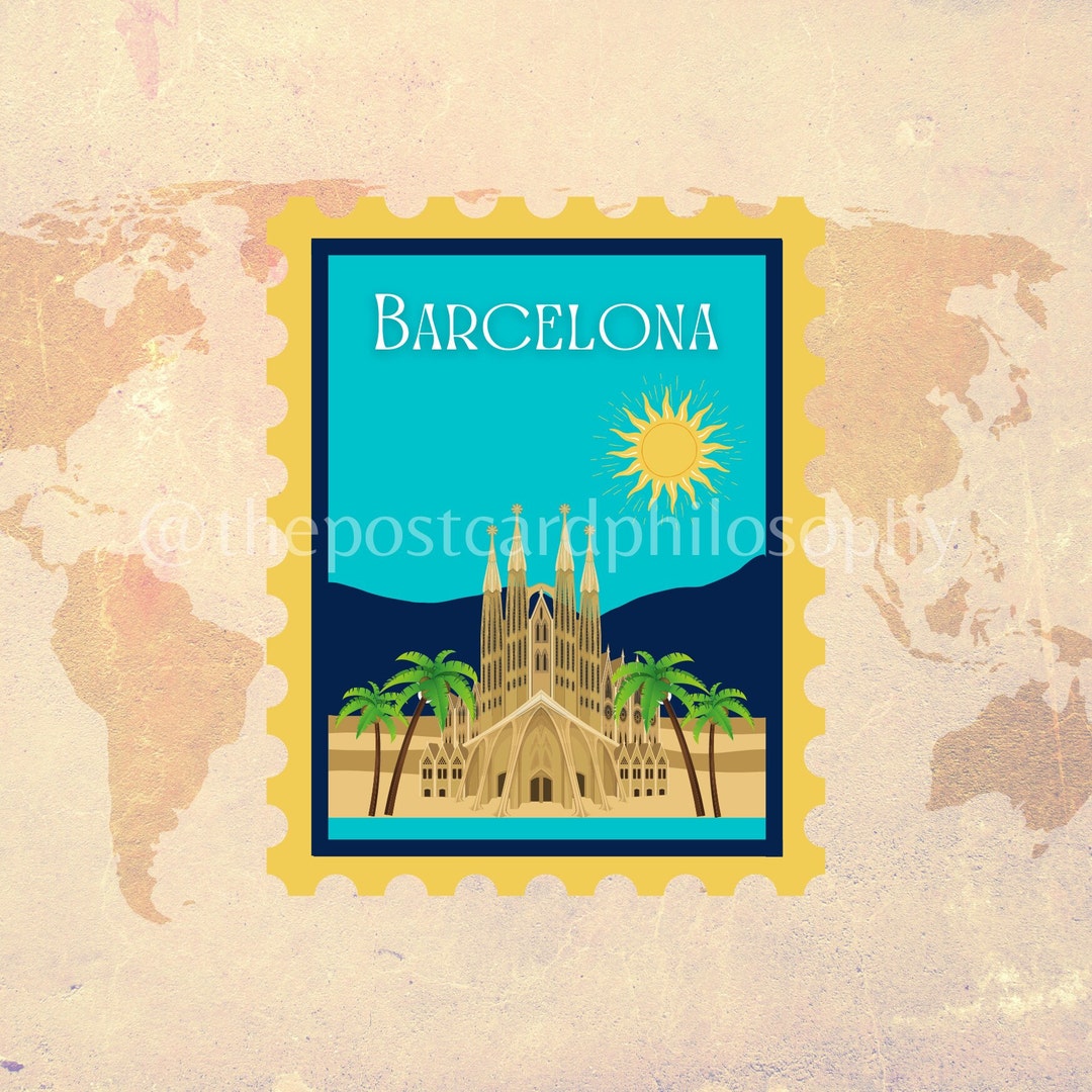 Barcelona Spain Sticker Stamp - Etsy