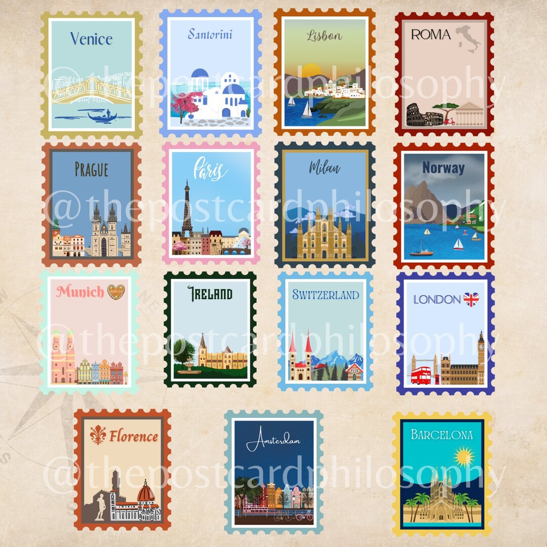 Europe Sticker Stamp Bundle- 15 Stickers - Etsy
