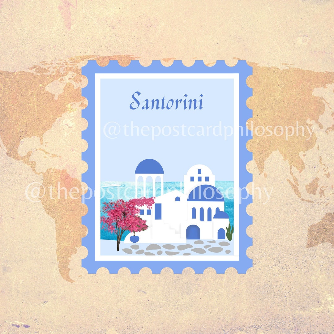 Santorini Greece Sticker Stamp - Etsy