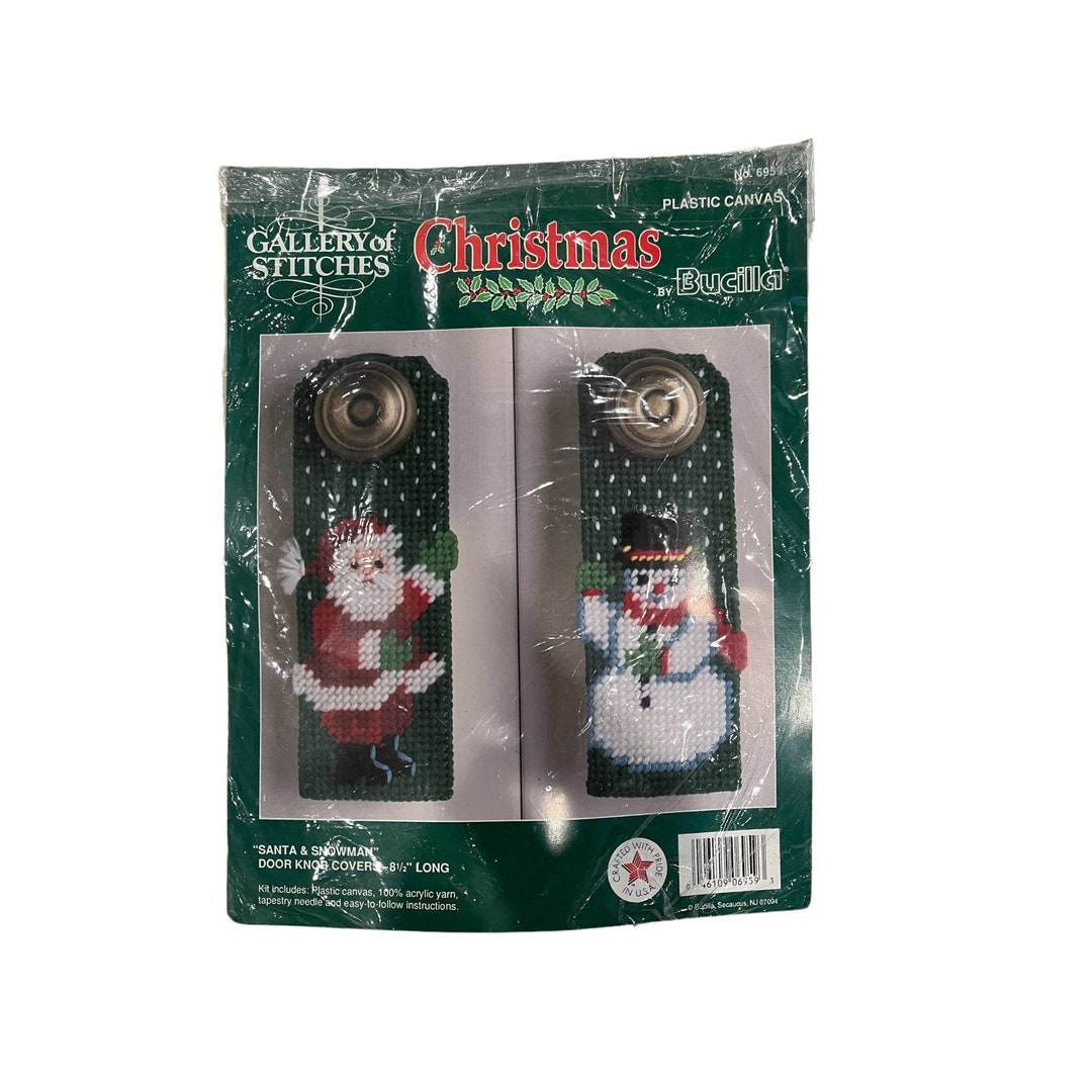 Vintage Bucilla Christmas Plastic Door Knob Cover Santa & Snowman Kit ...