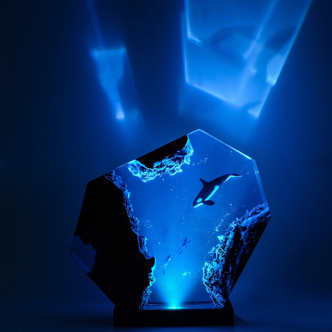 Orca, Diver, Scuba Resin Wood Lamp, Orca Gift, Ocean Theme Diorama ...