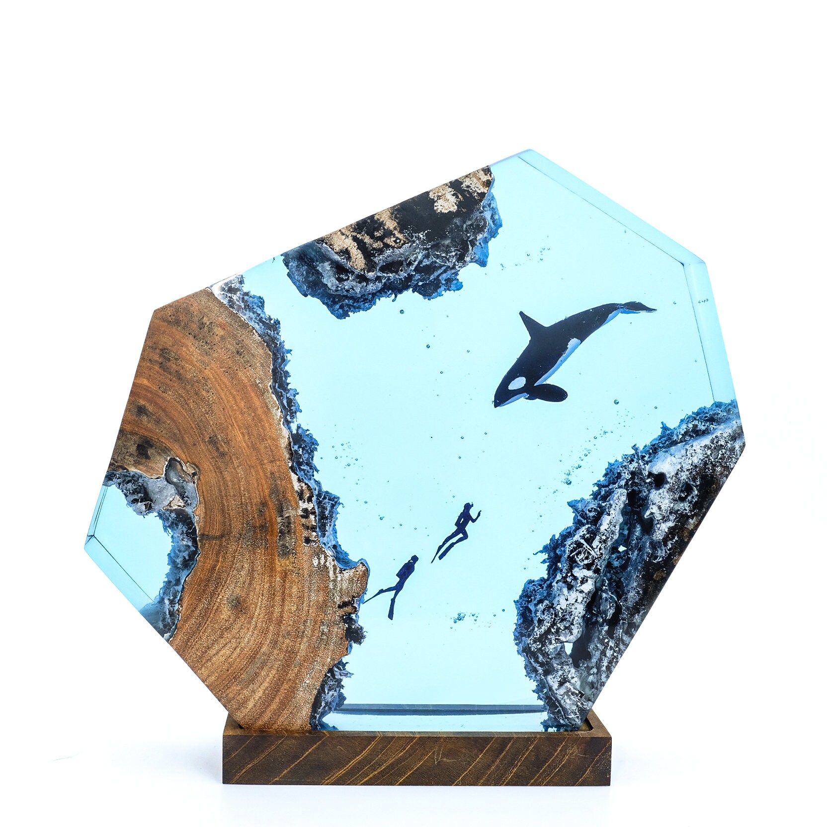 Orca, Diver, Scuba Resin Wood Lamp, Orca Gift, Ocean Theme Diorama ...