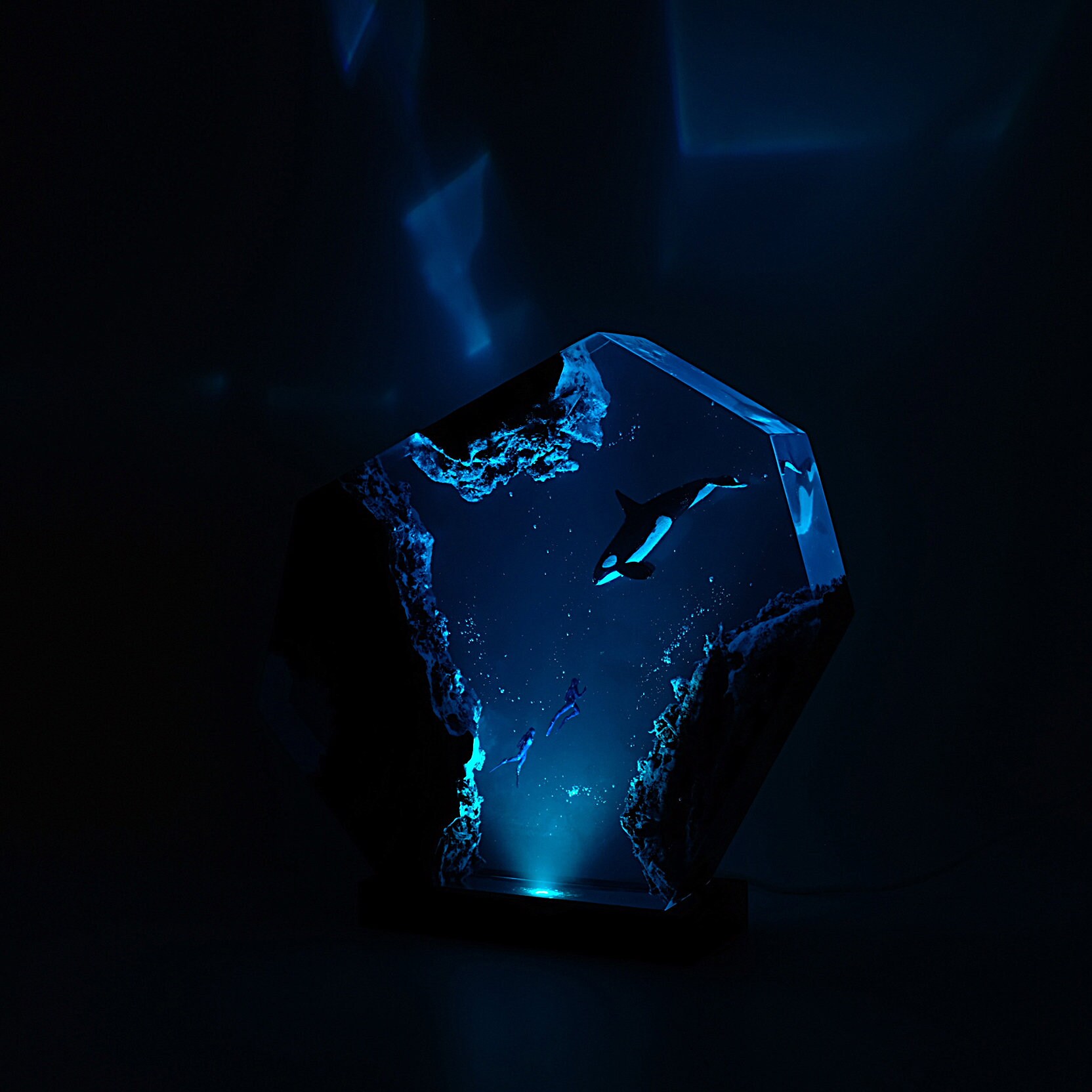 Orca, Diver, Scuba Resin Wood Lamp, Orca Gift, Ocean Theme Diorama ...