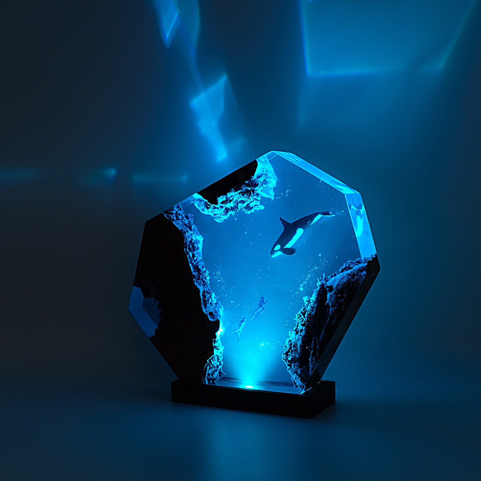 Orca, Diver, Scuba Resin Wood Lamp, Orca Gift, Ocean Theme Diorama ...