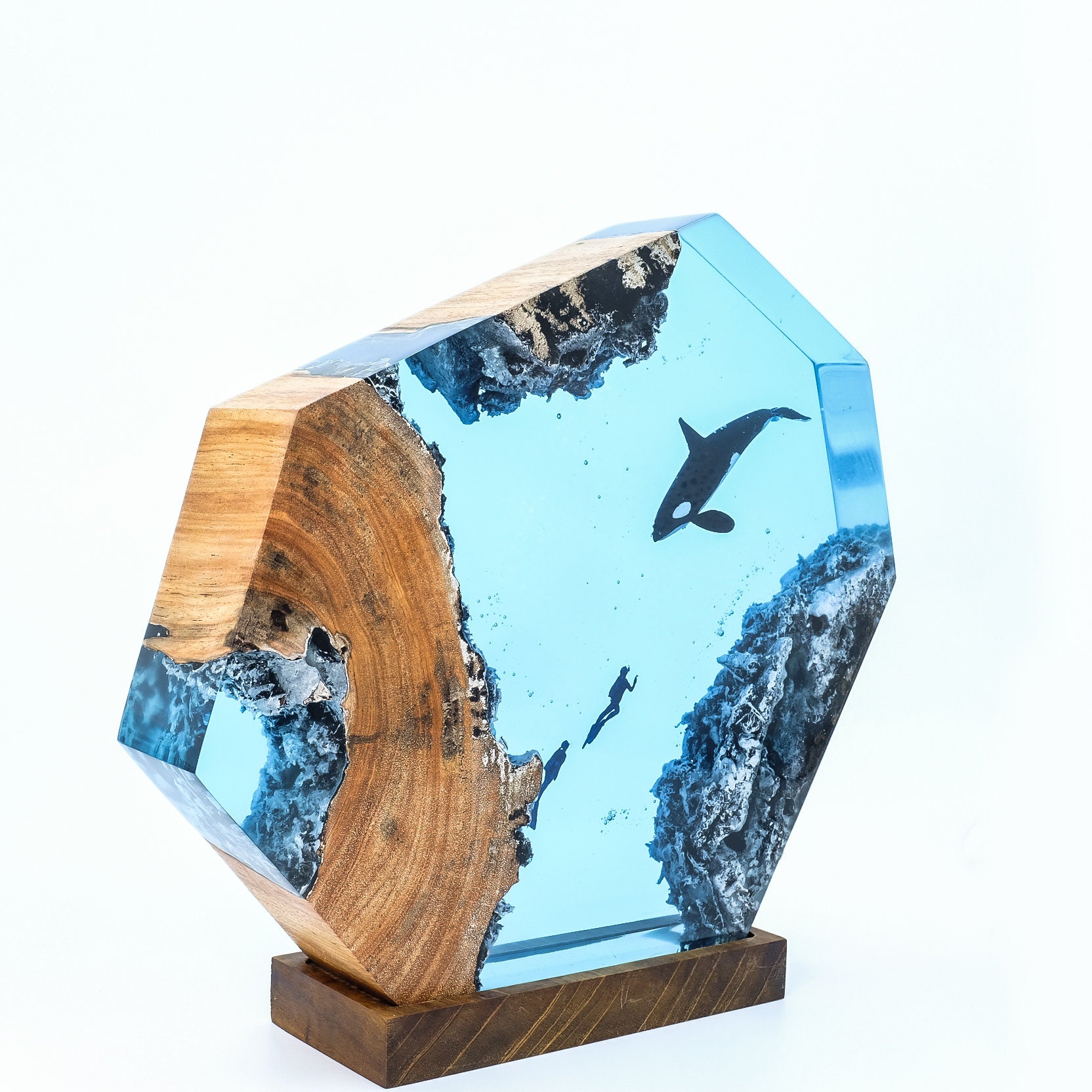 Orca, Diver, Scuba Resin Wood Lamp, Orca Gift, Ocean Theme Diorama ...