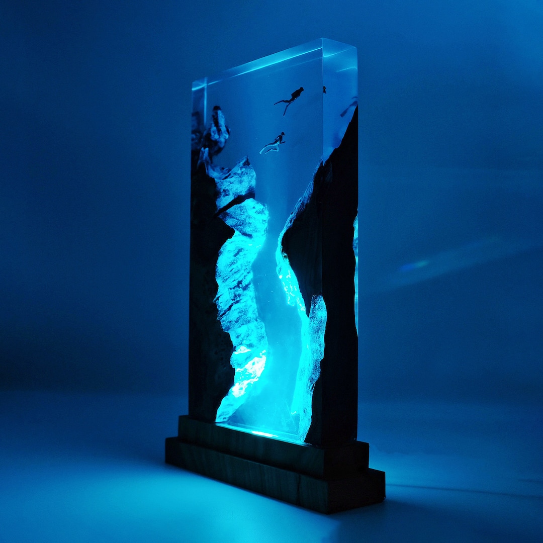 Diver, Scuba, Diving Epoxy Resin Wood Lamp, Scuba Gift, Ocean Theme ...