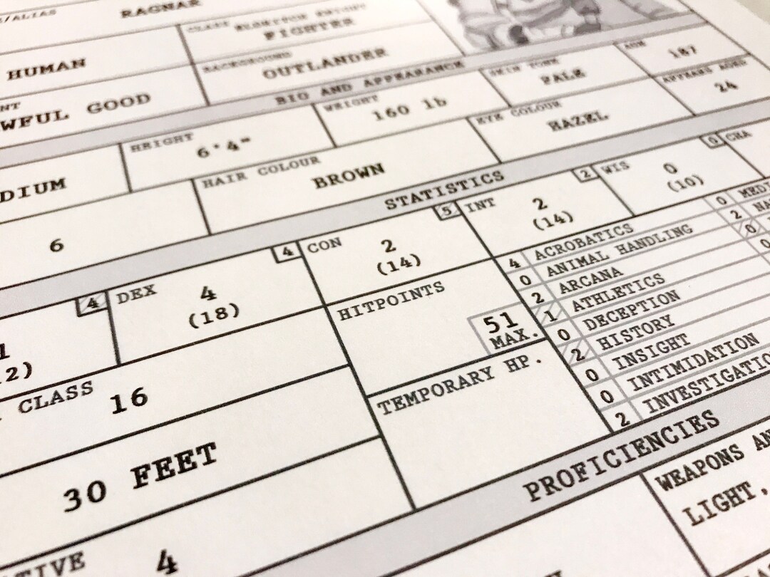 5e Character Sheet D&D - Etsy