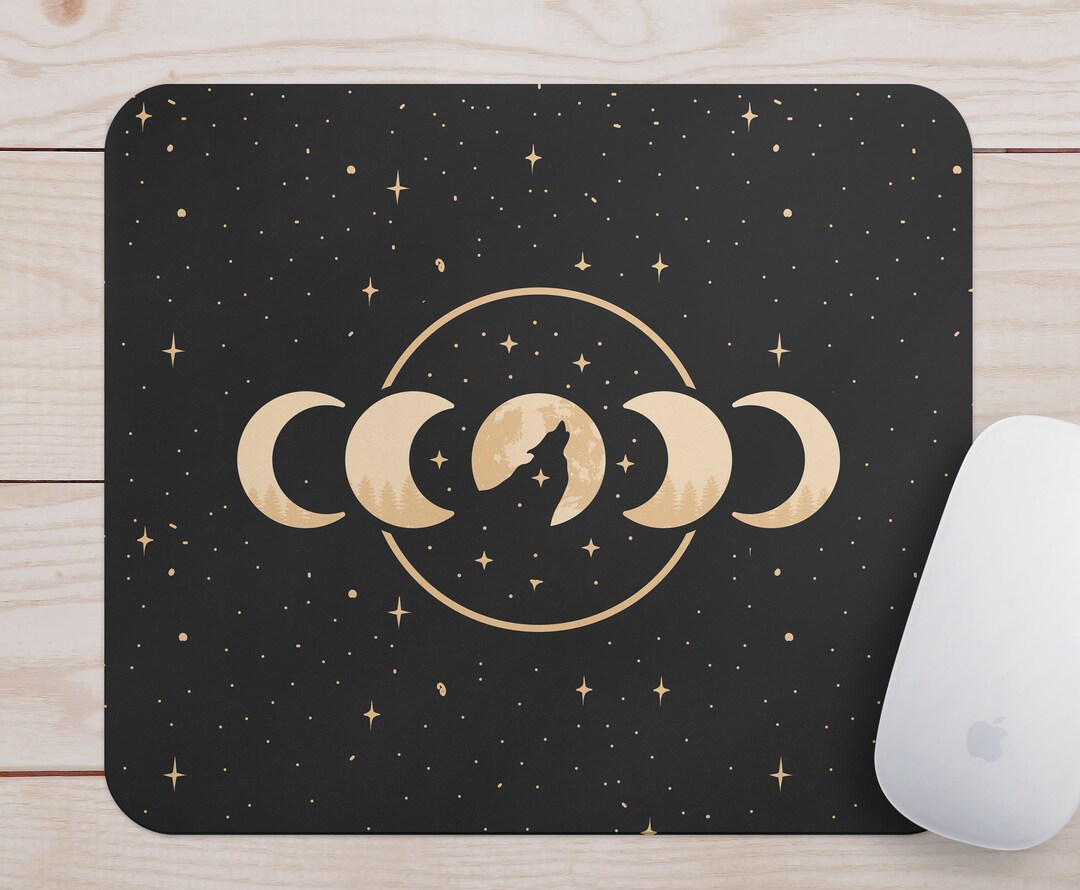 Mousepad Moon Phases Wolf Design - Customizable With Name - Perfect for ...