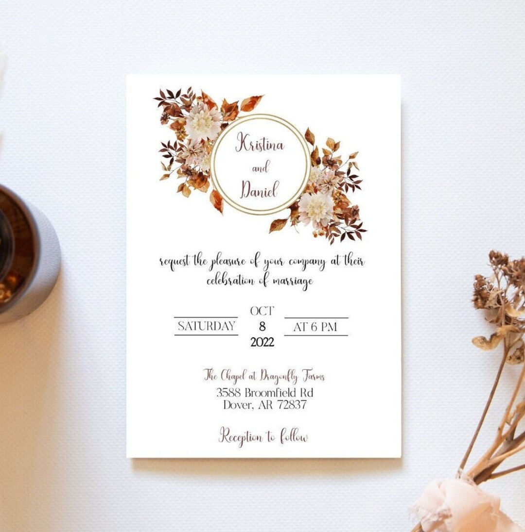 Fall Floral Wedding Invitation Template, Sienna Wedding, Wedding ...