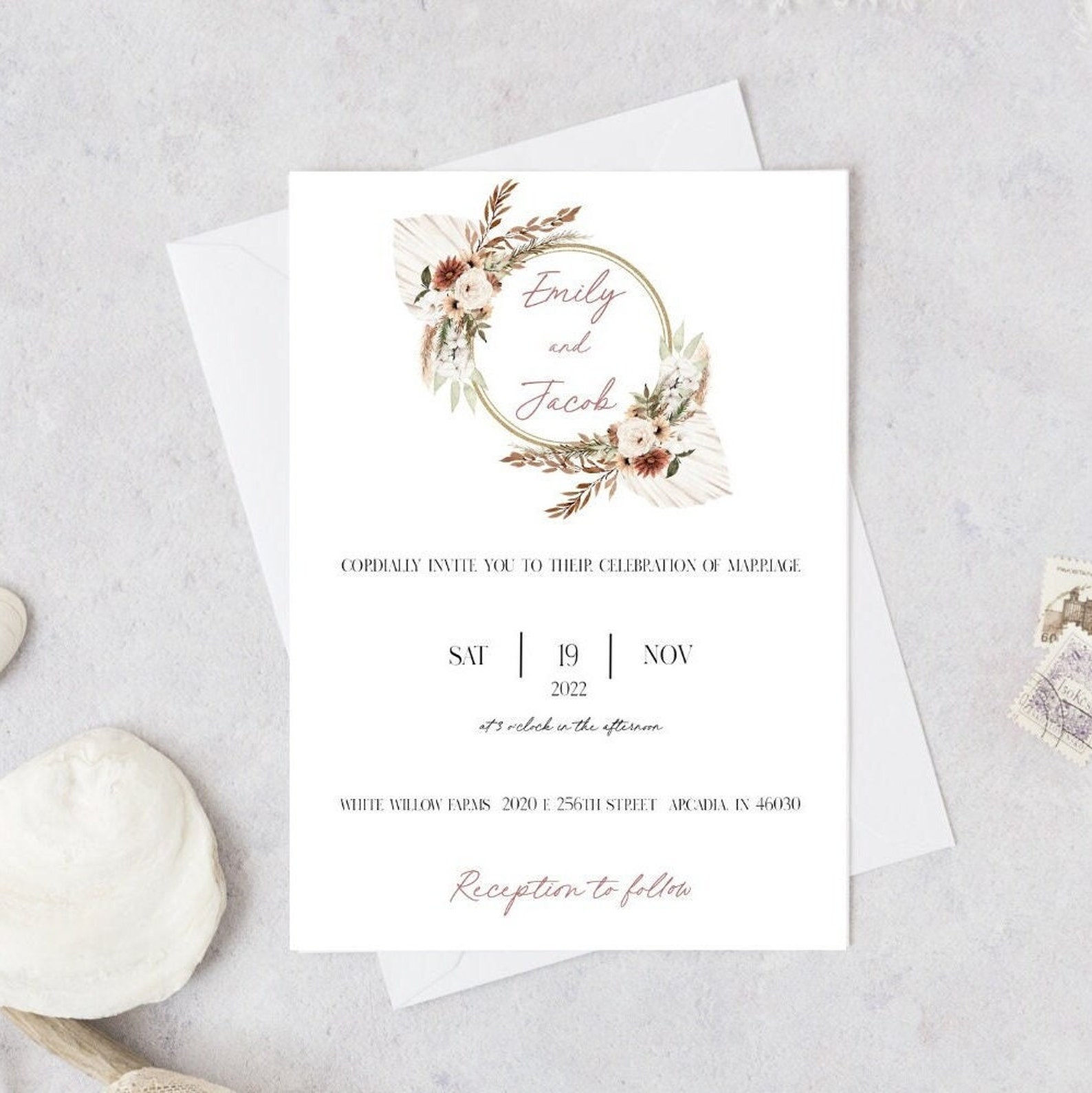 Boho Floral Wedding Invitation, Wedding Invitation Template, Printable ...