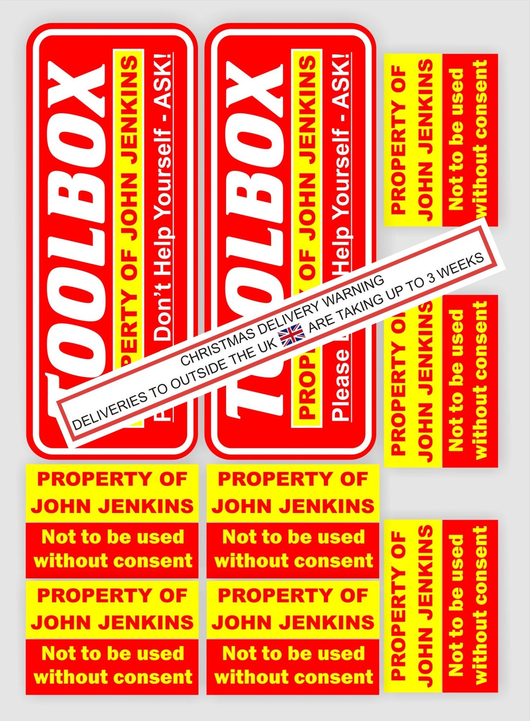 9x Personalised Tool / Toolbox Decal Stickers, High Quality Vinyl ...