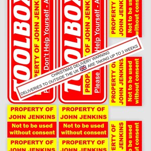 9x Personalised Tool / Toolbox Decal Stickers, High Quality Vinyl ...